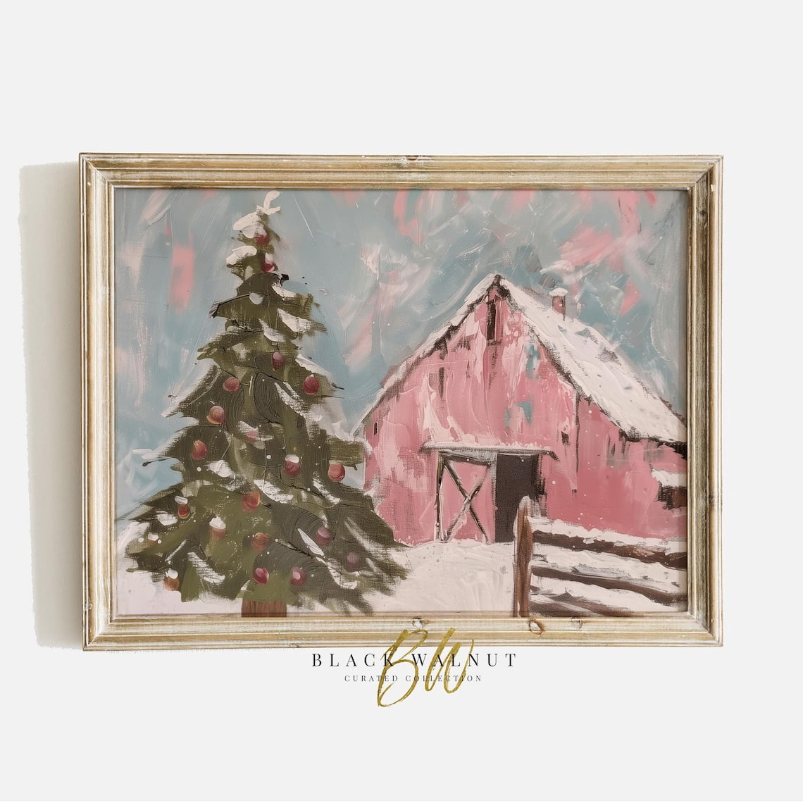 Winter Barn Wall Art Print, Pastel Holiday Landscape Decor - Walmart.com