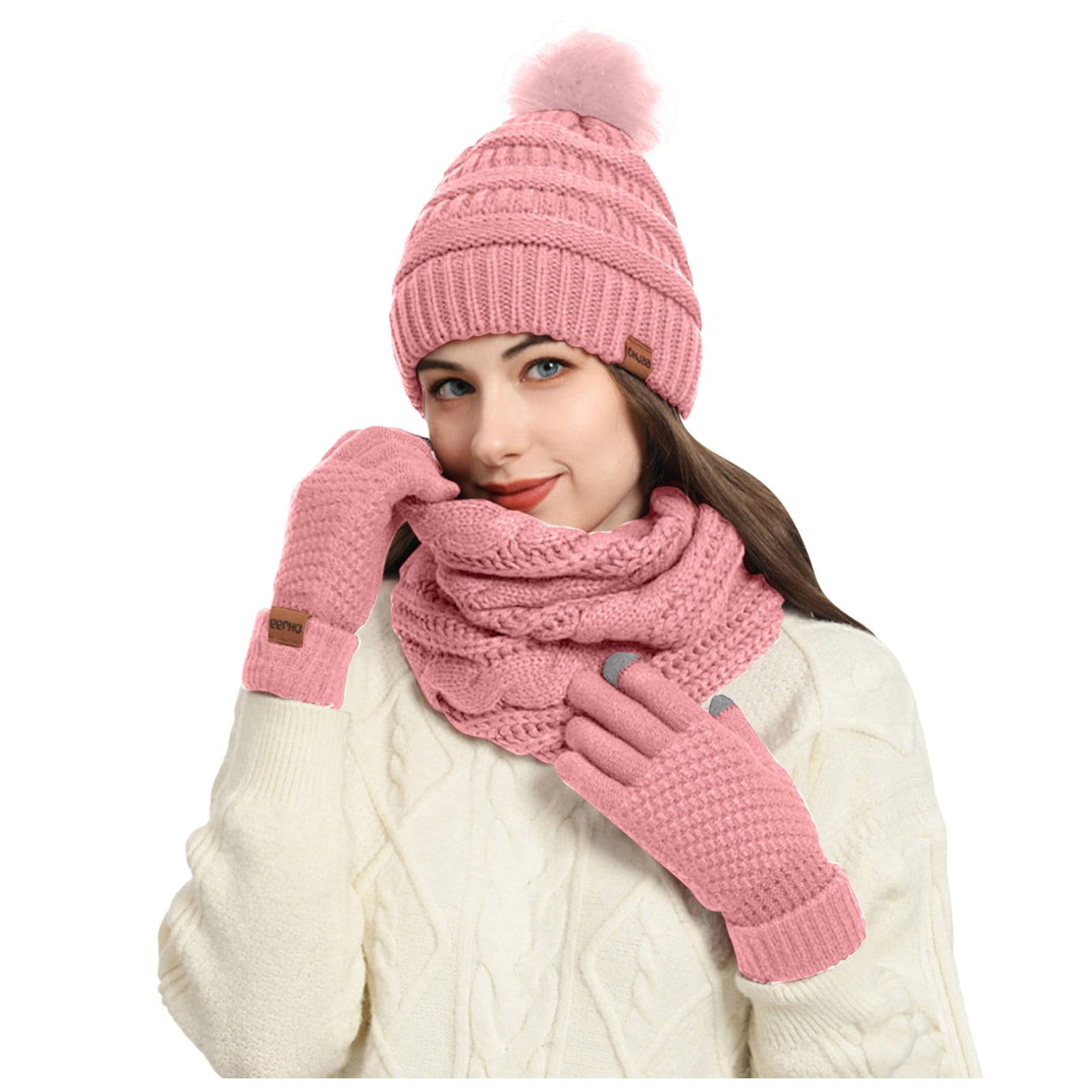 Mozhitti 4Pcs Women Hat Scarf Gloves Fuzzy Socks Set, Knit Beanie Neck ...