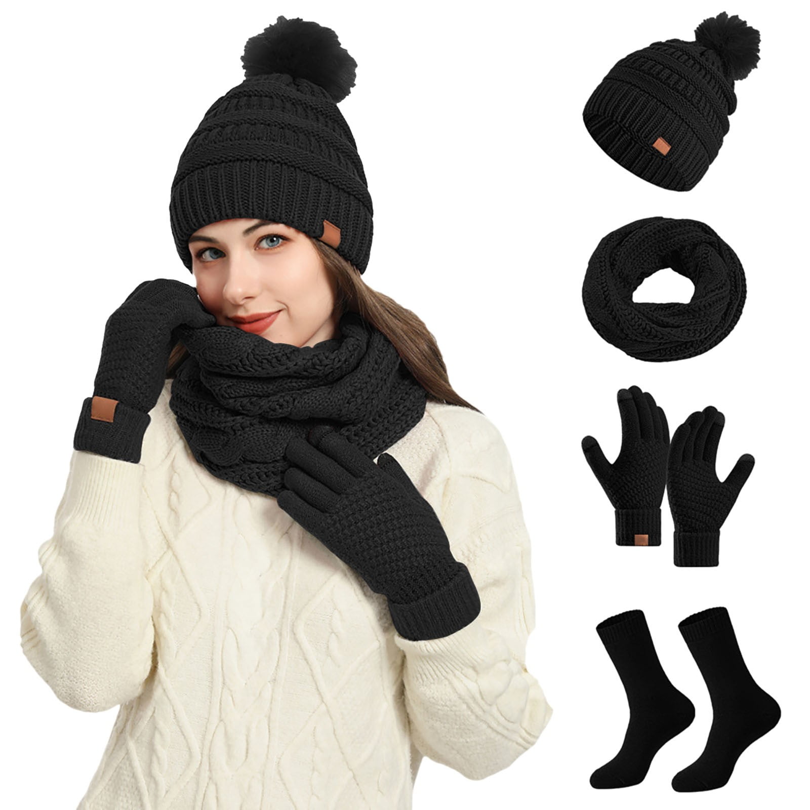 Winter Beanie Hat Scarf Gloves Set for Women,Beanie Ear muffs Knit ...