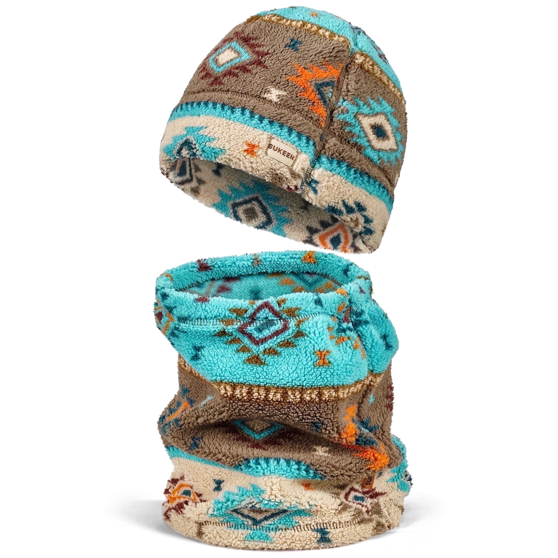 Winter Beanie Hat Scarf Set Women Printed Thick Warm Skull Cap Neck ...