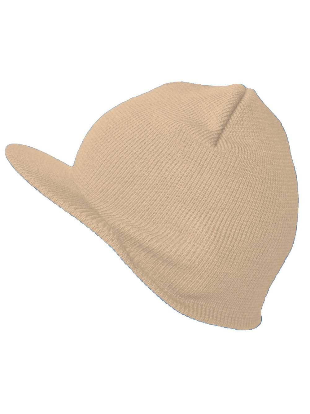 Winter Beanie Hat with Visor Brim Warm Knit Cuffless Beanie Cap, Khaki ...