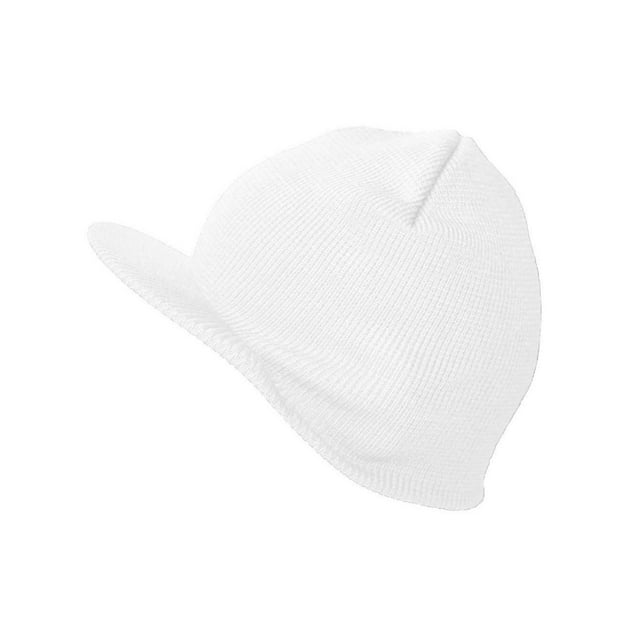 Winter Beanie Hat with Visor Brim Warm Knit Cuffless Beanie Cap, White ...