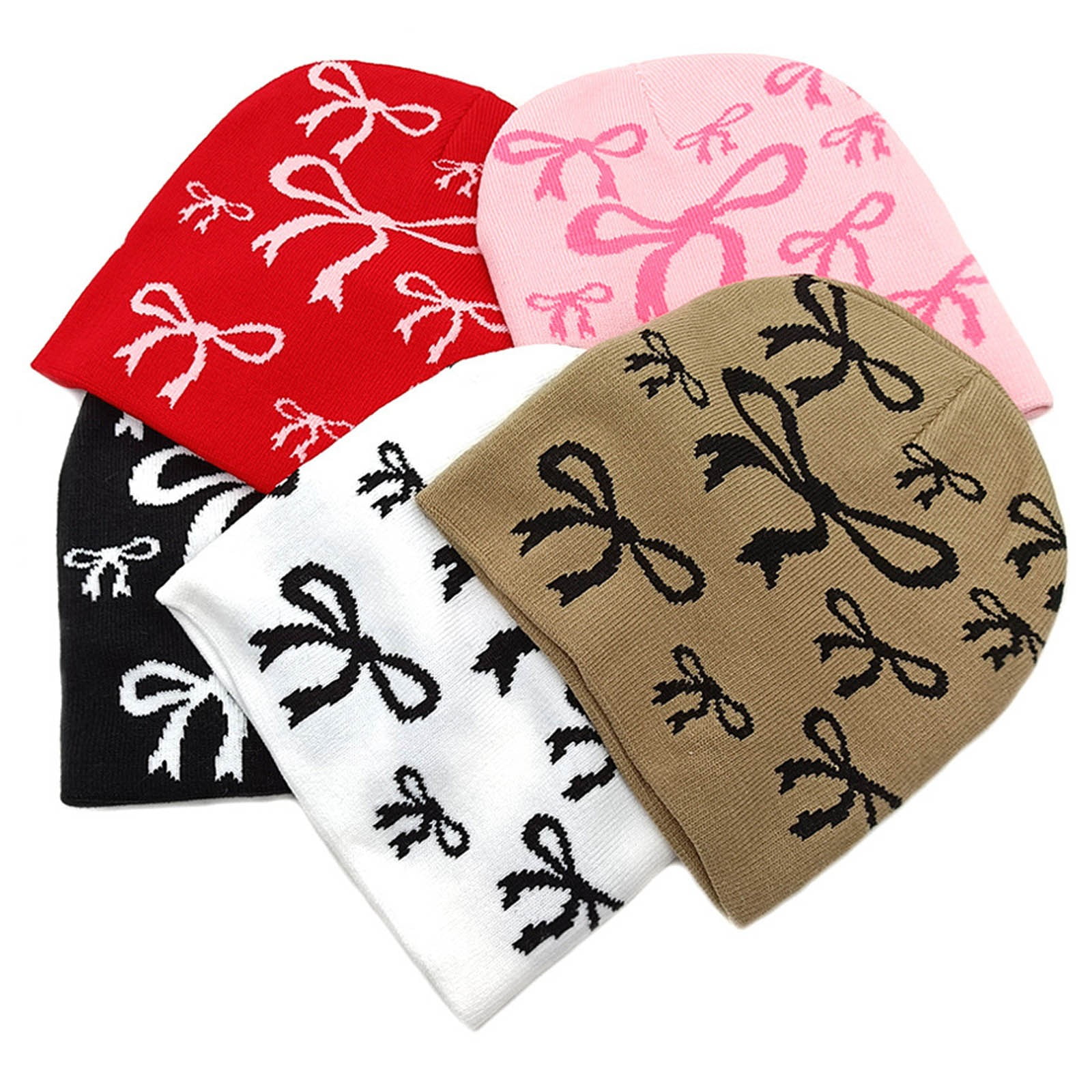 Winter Beanies Bow Print Fleece-Lined Beanie with Earflaps,Warm ...