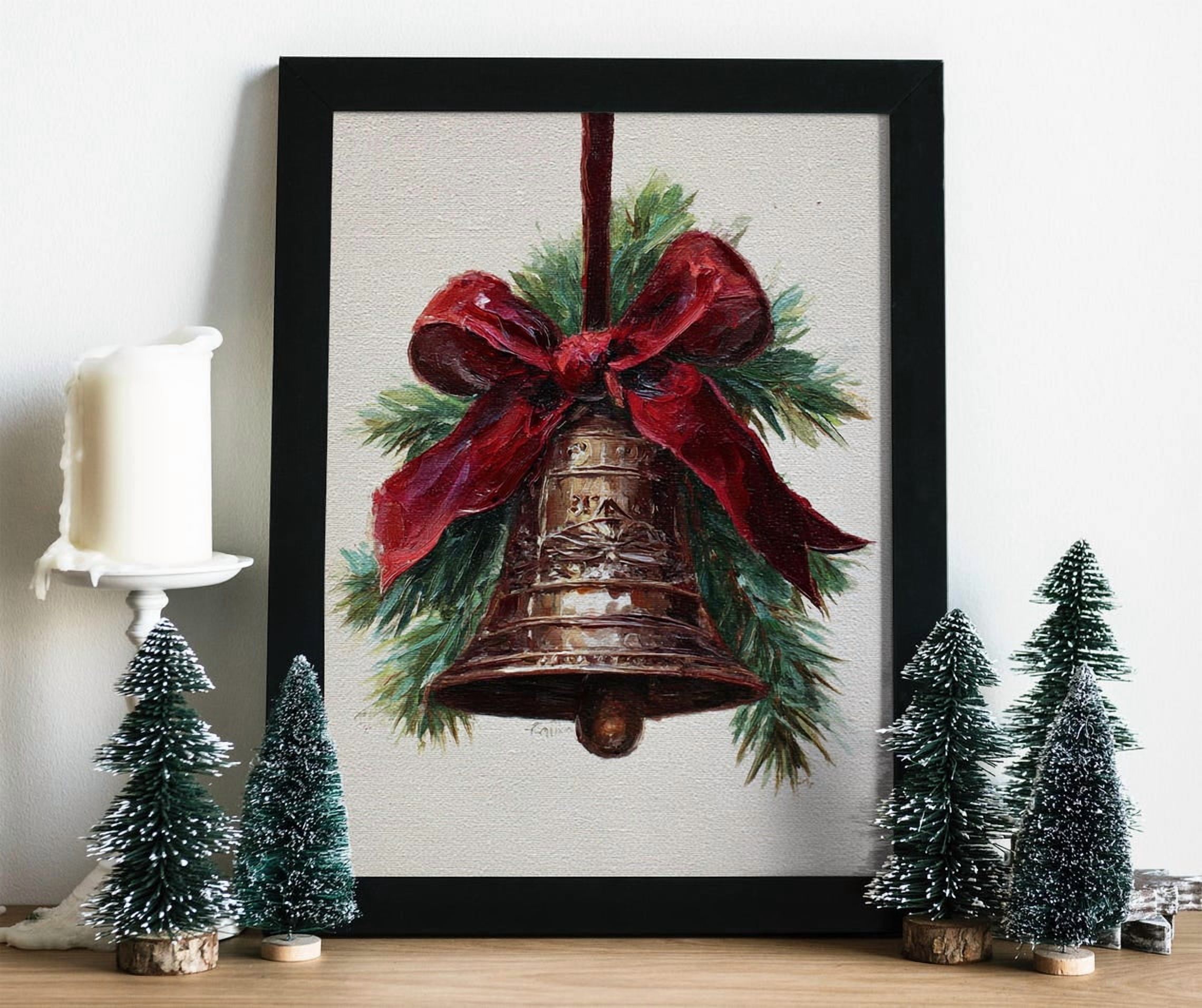 Winter Bell Wall Art, Vintage Bell With Red Bow Print, Festive Winter ...
