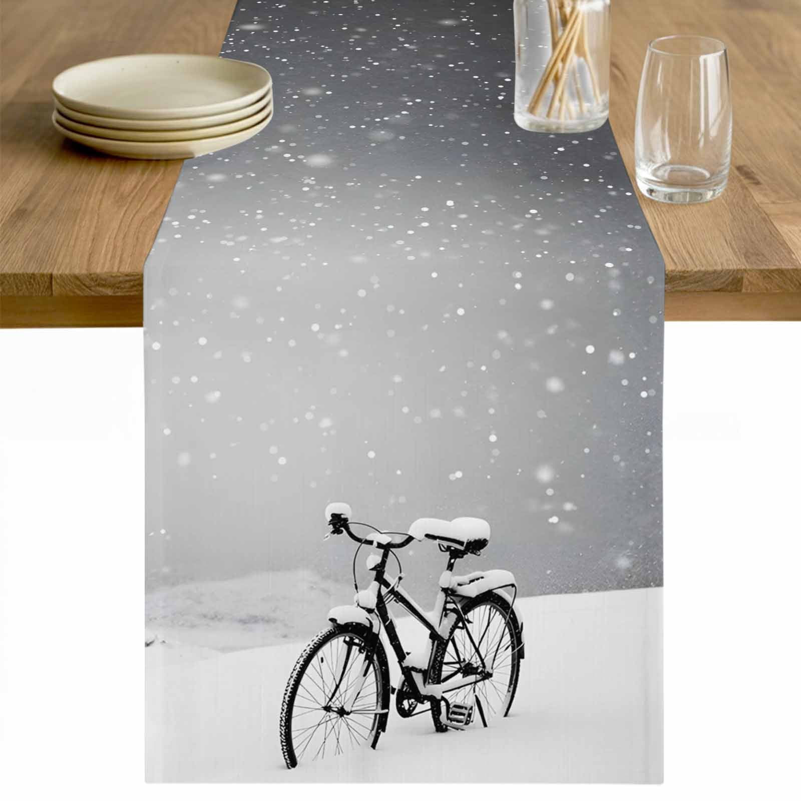 Winter Bike Snowfall Table Runner 90 Inches Long Farmhouse Dress ...
