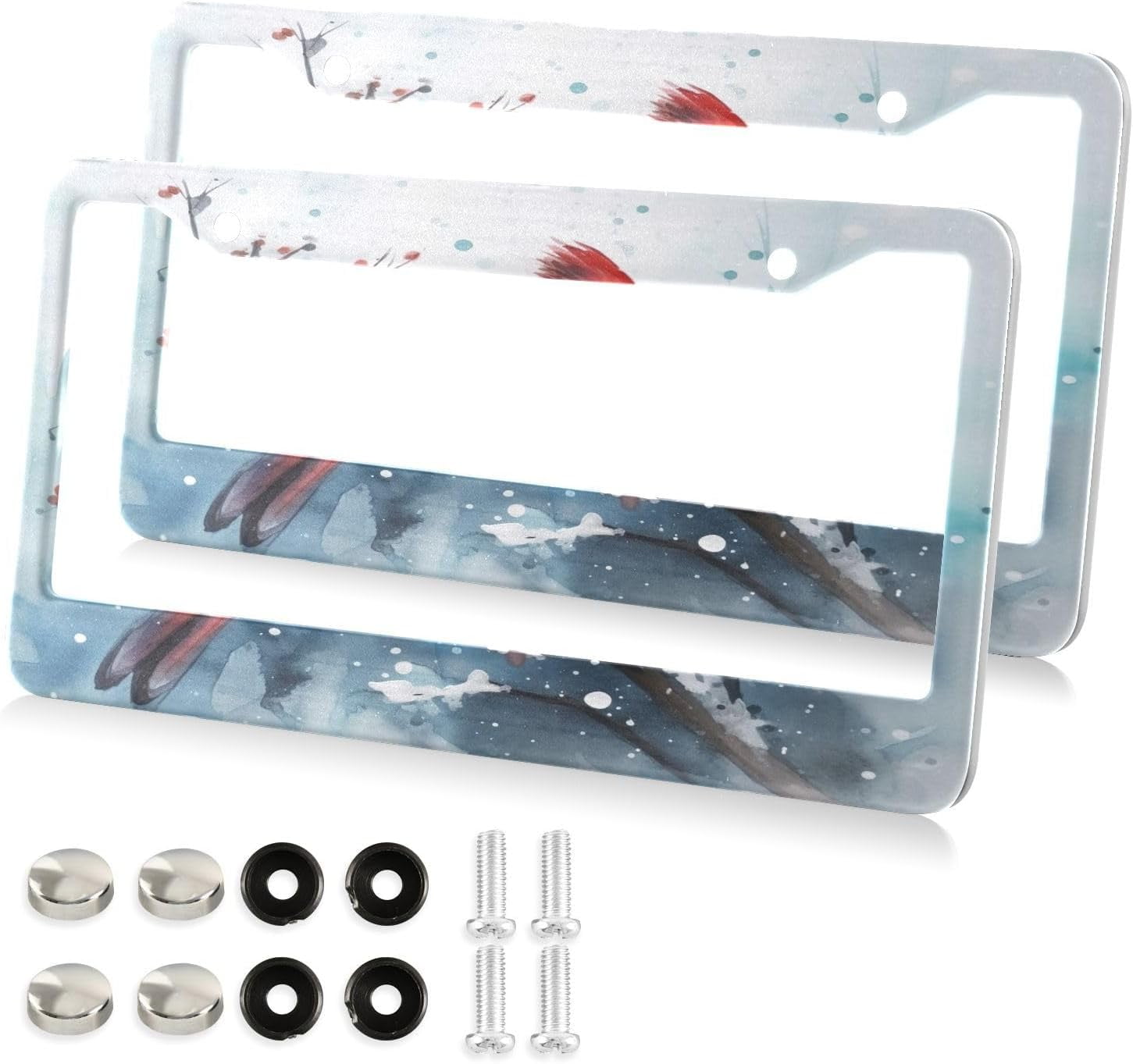Winter Bird License Plate Frame, Aluminum Car Tag Frames, 2 Pack ...