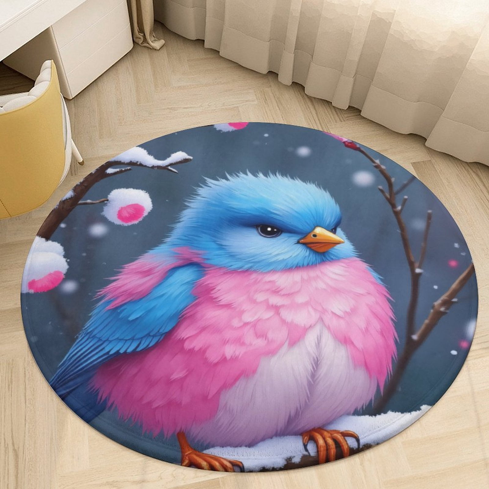 Winter Bird Perch Round Area Rugs for Bedroom Living Room, 5FT Soft ...