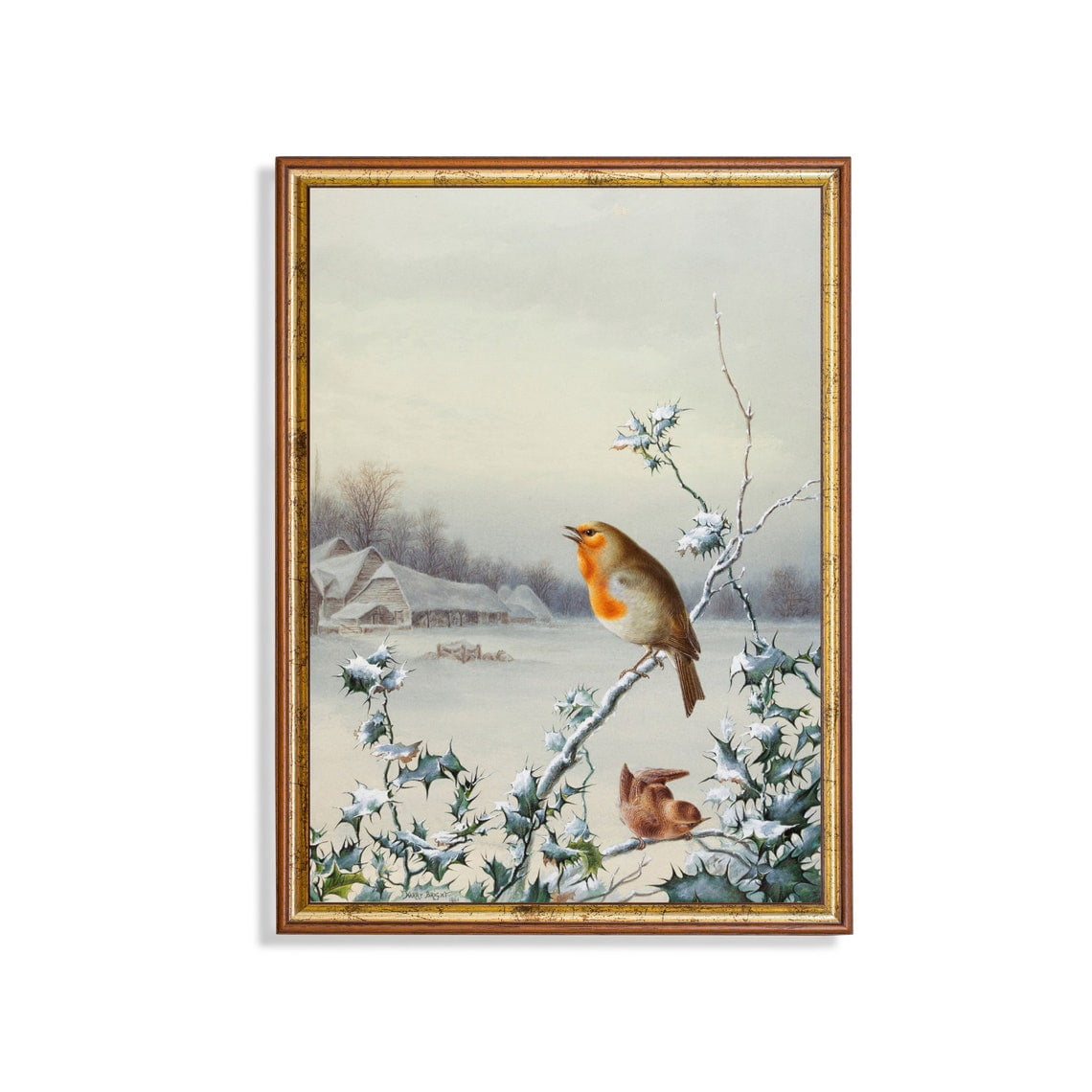 Winter Birds Art Poster Robin And Wren Warm Present Vintage UNFRAMED ...