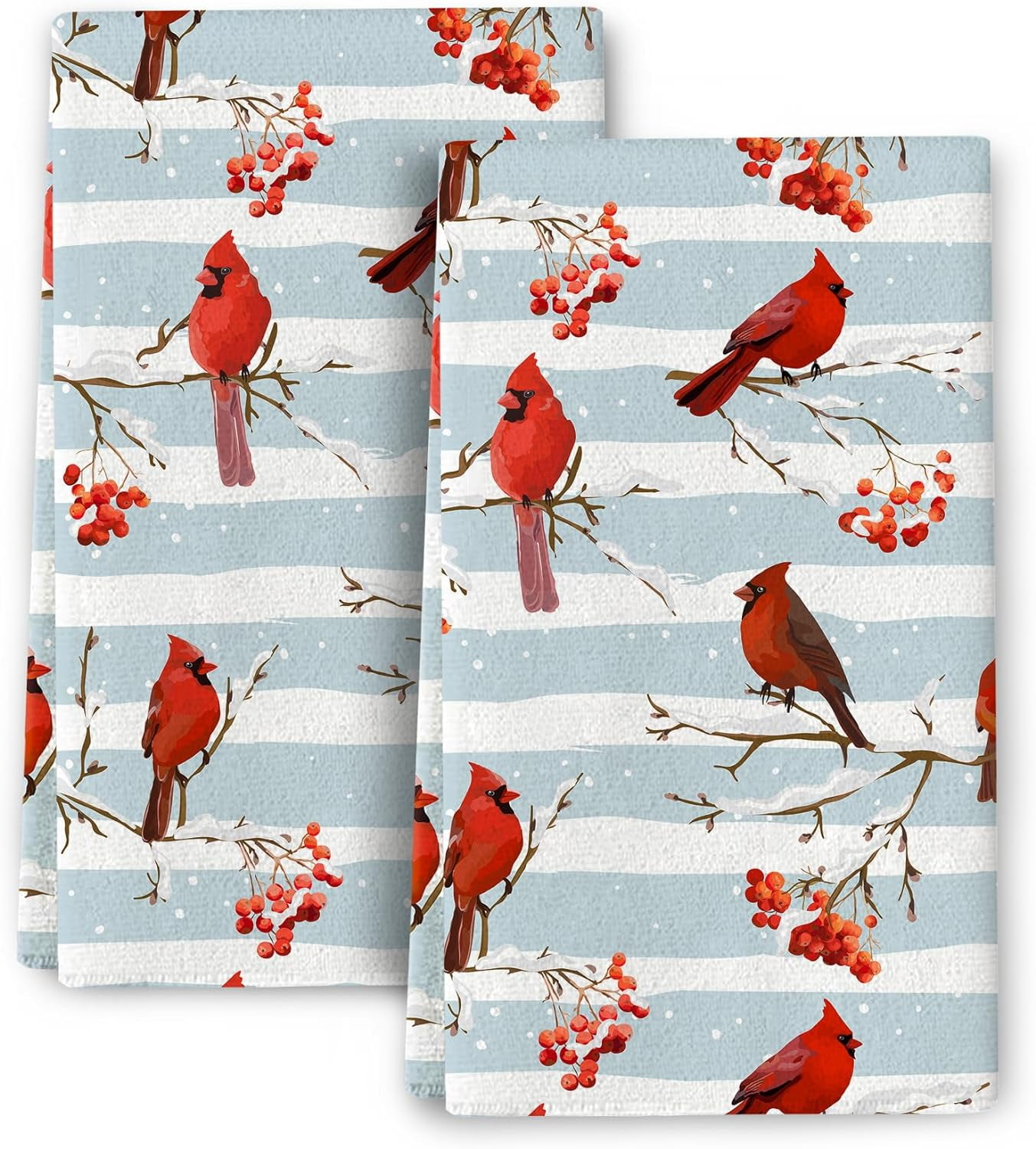 Winter Birds Cardinal Christmas Decor Kitchen Towels Decorative Set ...