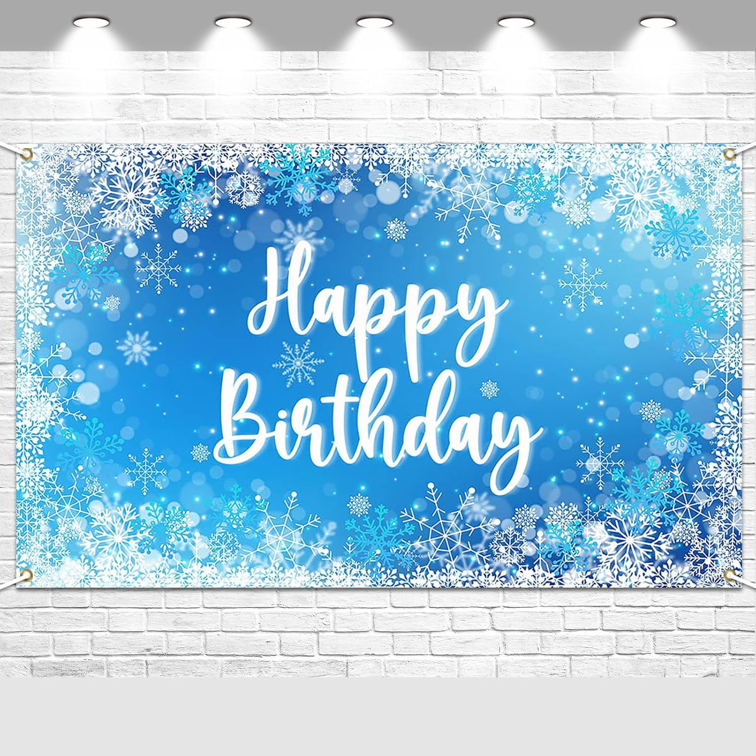 Winter Birthday Banner Ice Snoflake Happy Birthday Backdrop Ice Blue ...