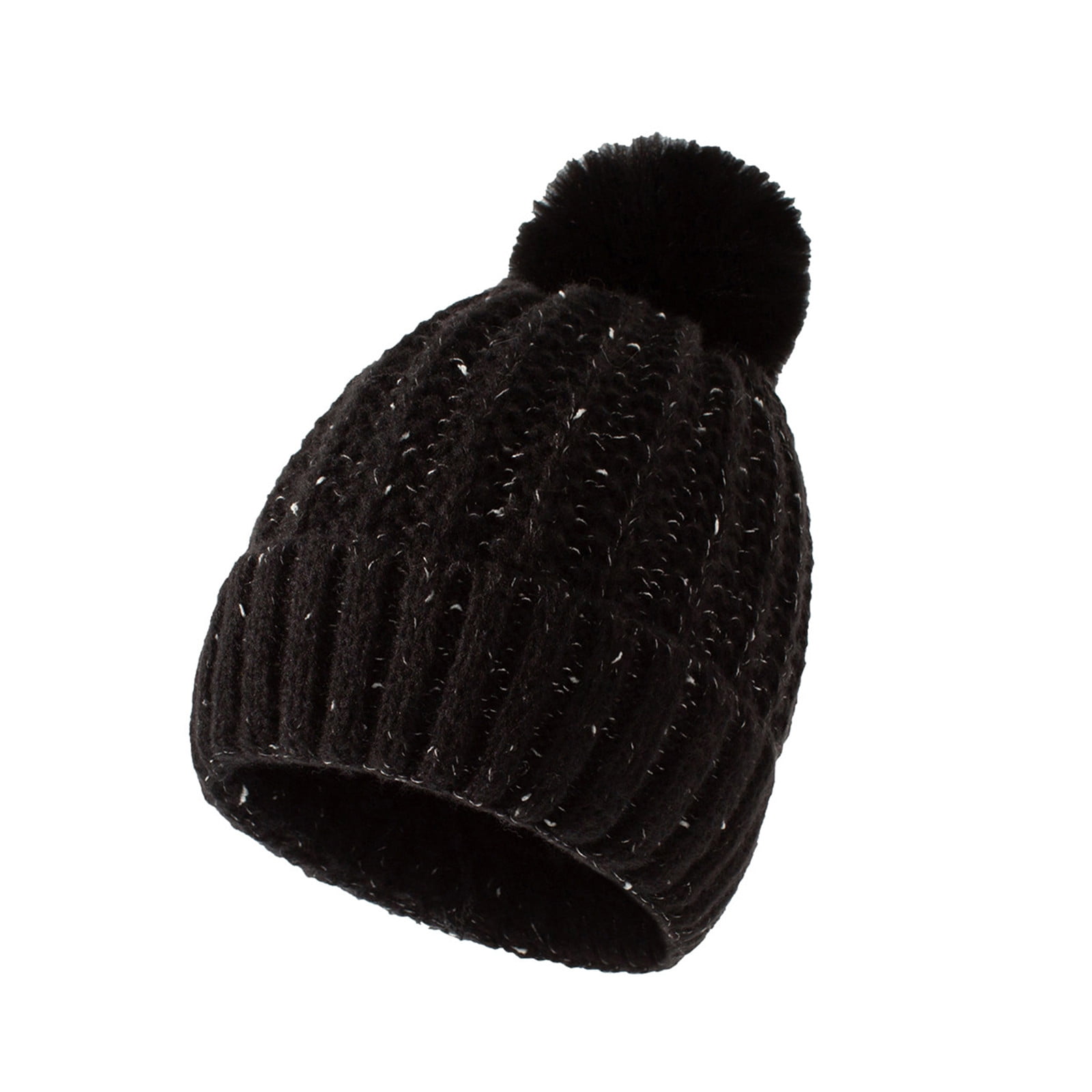 Winter Black Baseball Cap Womens And Mens Knitted Beanie Hat With Pom ...