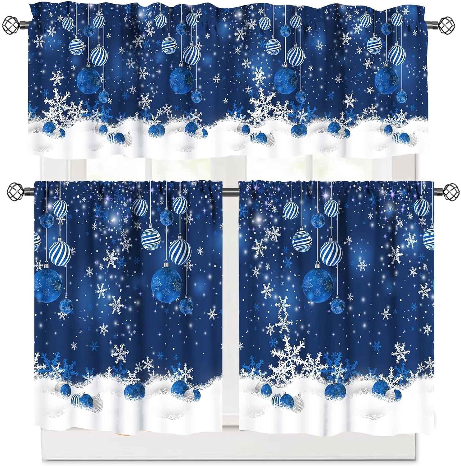 Winter Blue Window Valances for Kitchen,Christmas Xmas Tree Snowflake ...
