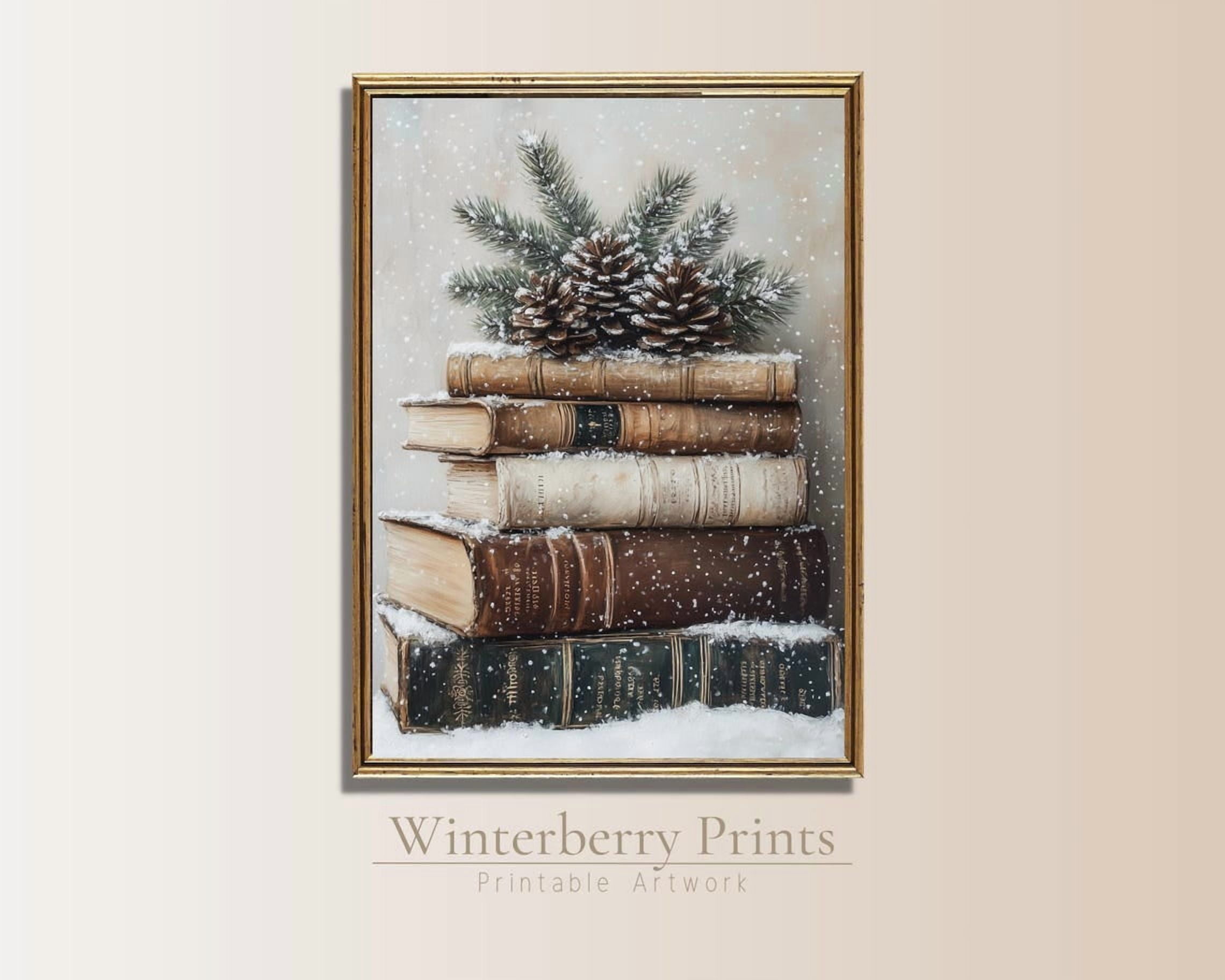 Winter Book Stack Print, Winter Wall Art Print #2416 Warm Present ...