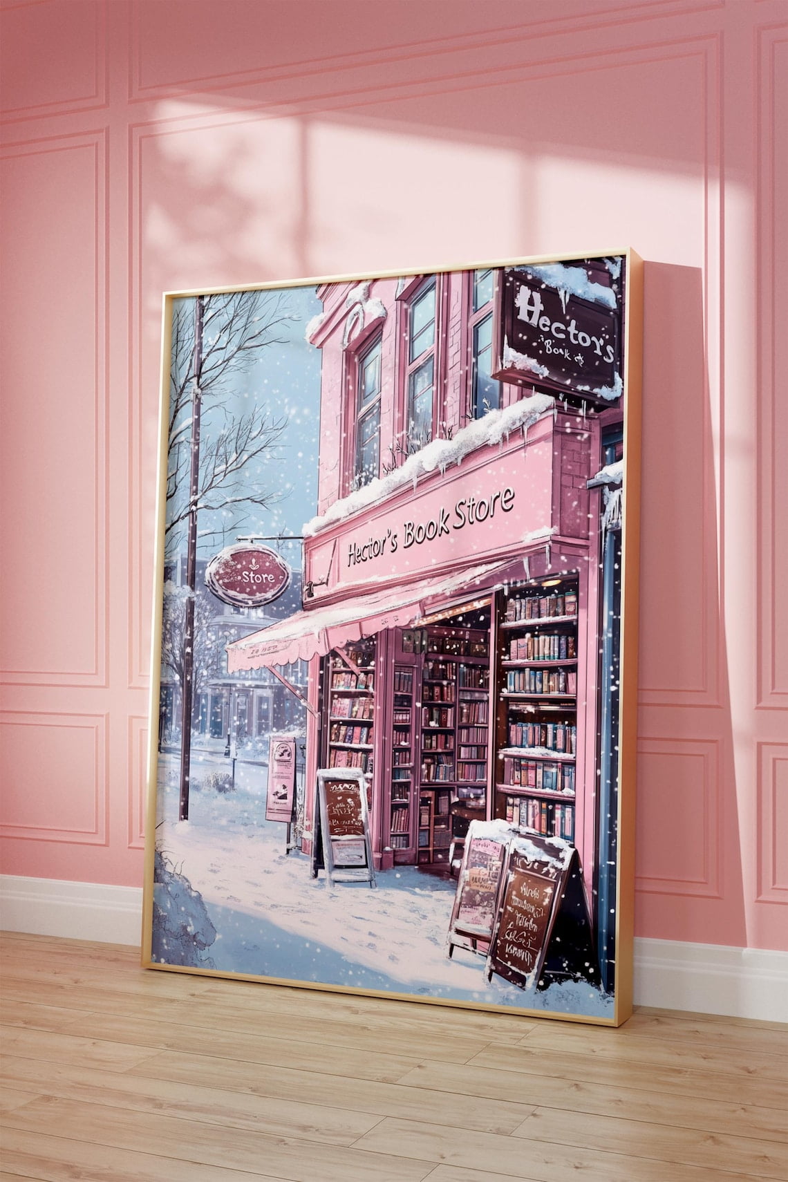 Winter Bookstore Art, Trendy Wall Art, Bookstore Wall Art, Book Lover ...
