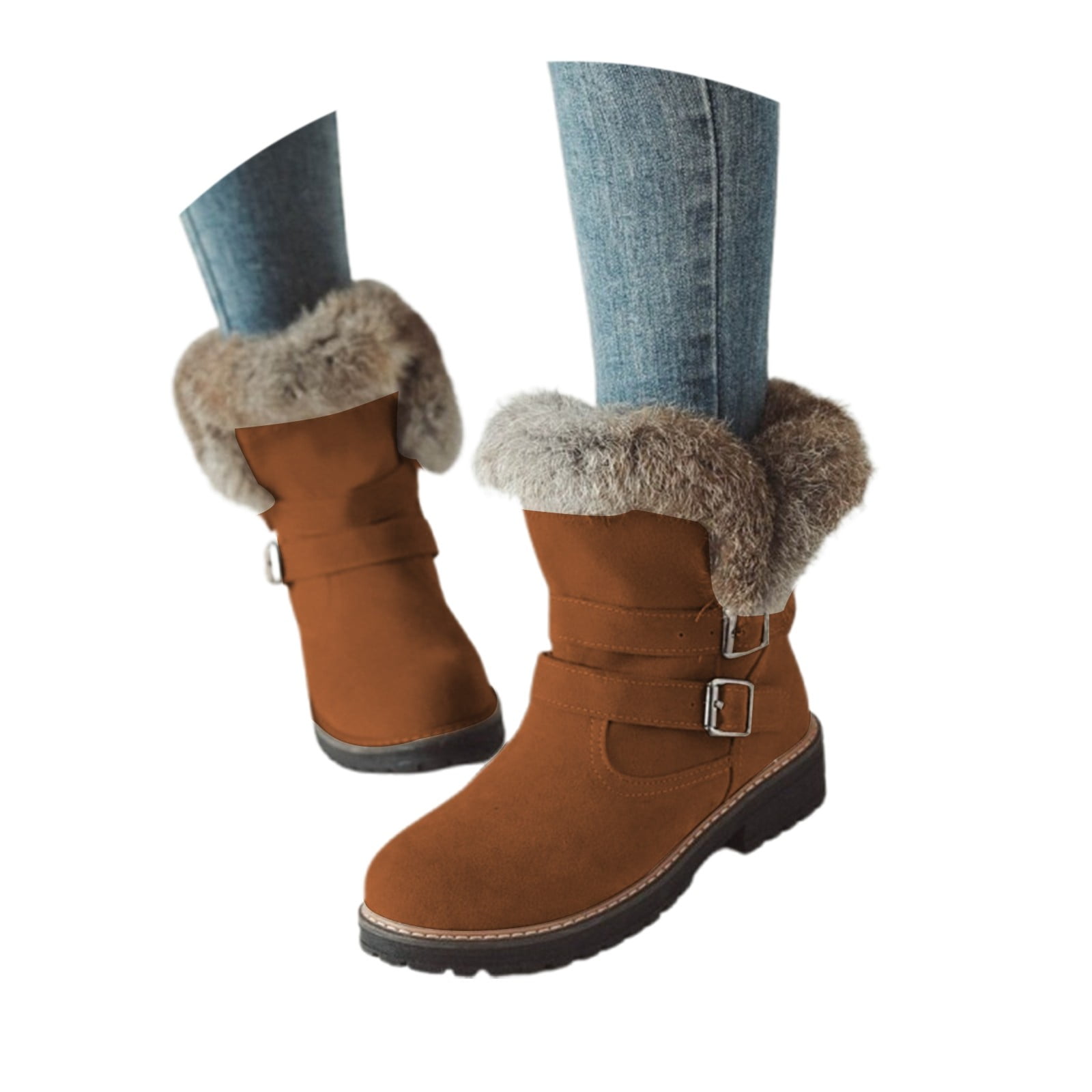 Winter Boots for Women Faux Lined Low Heel Cold Weather Thick Booties ...
