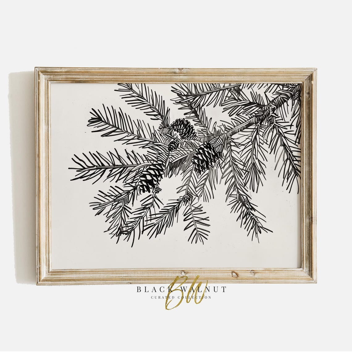 Winter Branch Sketch Art, Neutral Winter Holiday Farmhouse Decor ...
