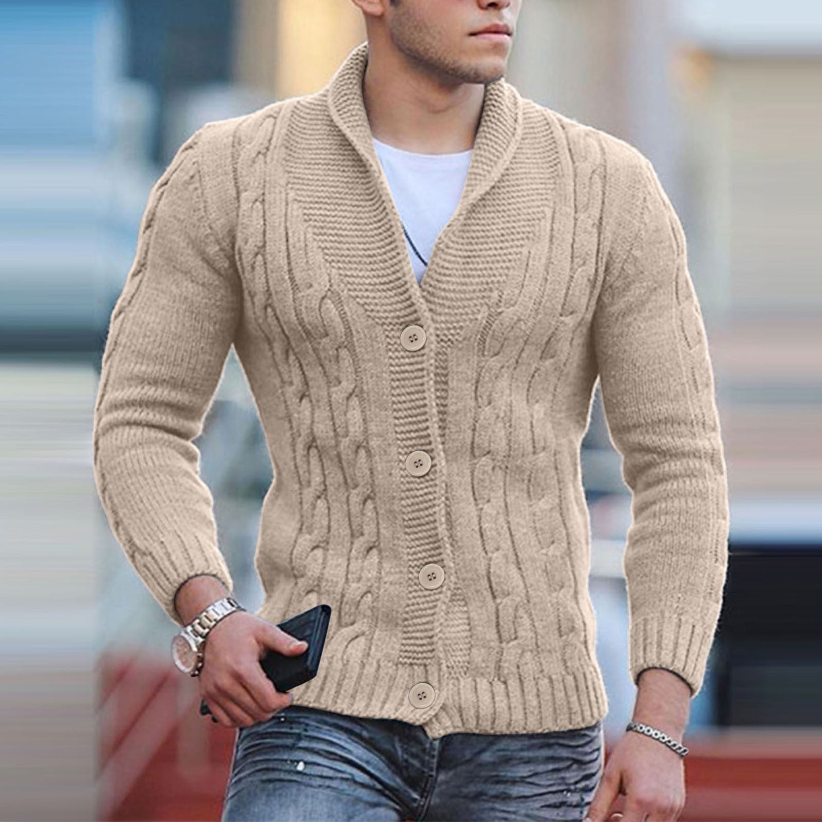 Winter Brown Sweater Coats For Men Mens Cable Knit Cardigan Shawl ...