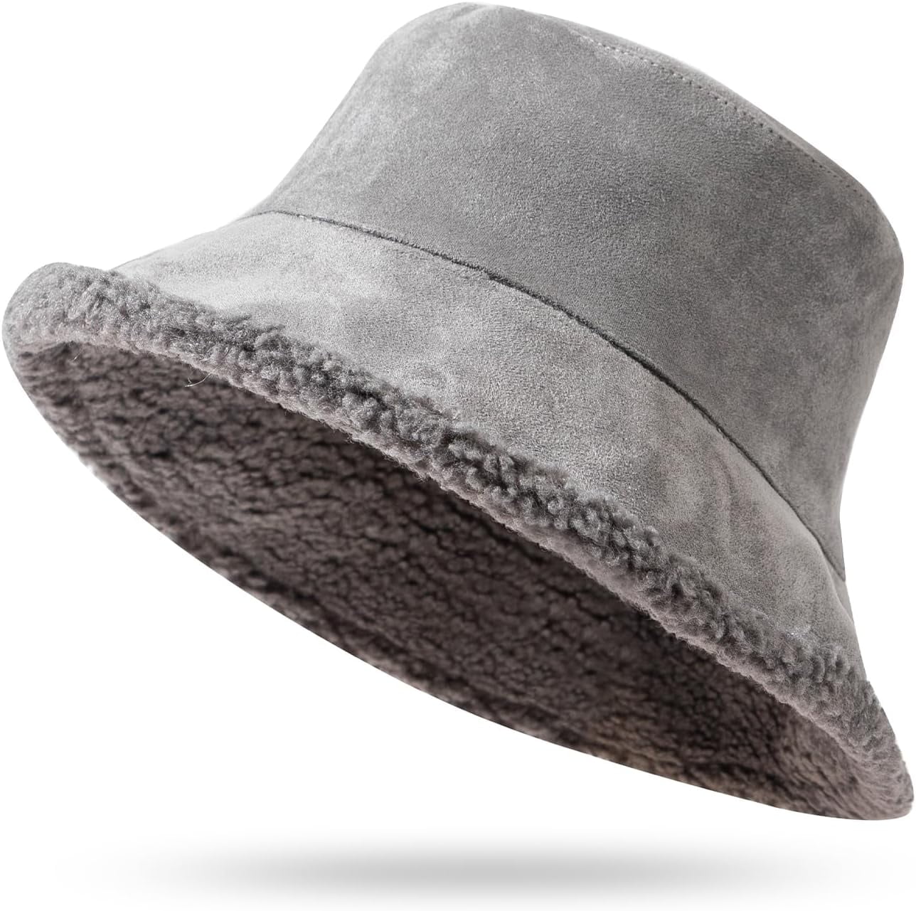 Winter Bucket Hat for Women, Reversible Warm Fleece Lined Fluffy Bucket ...