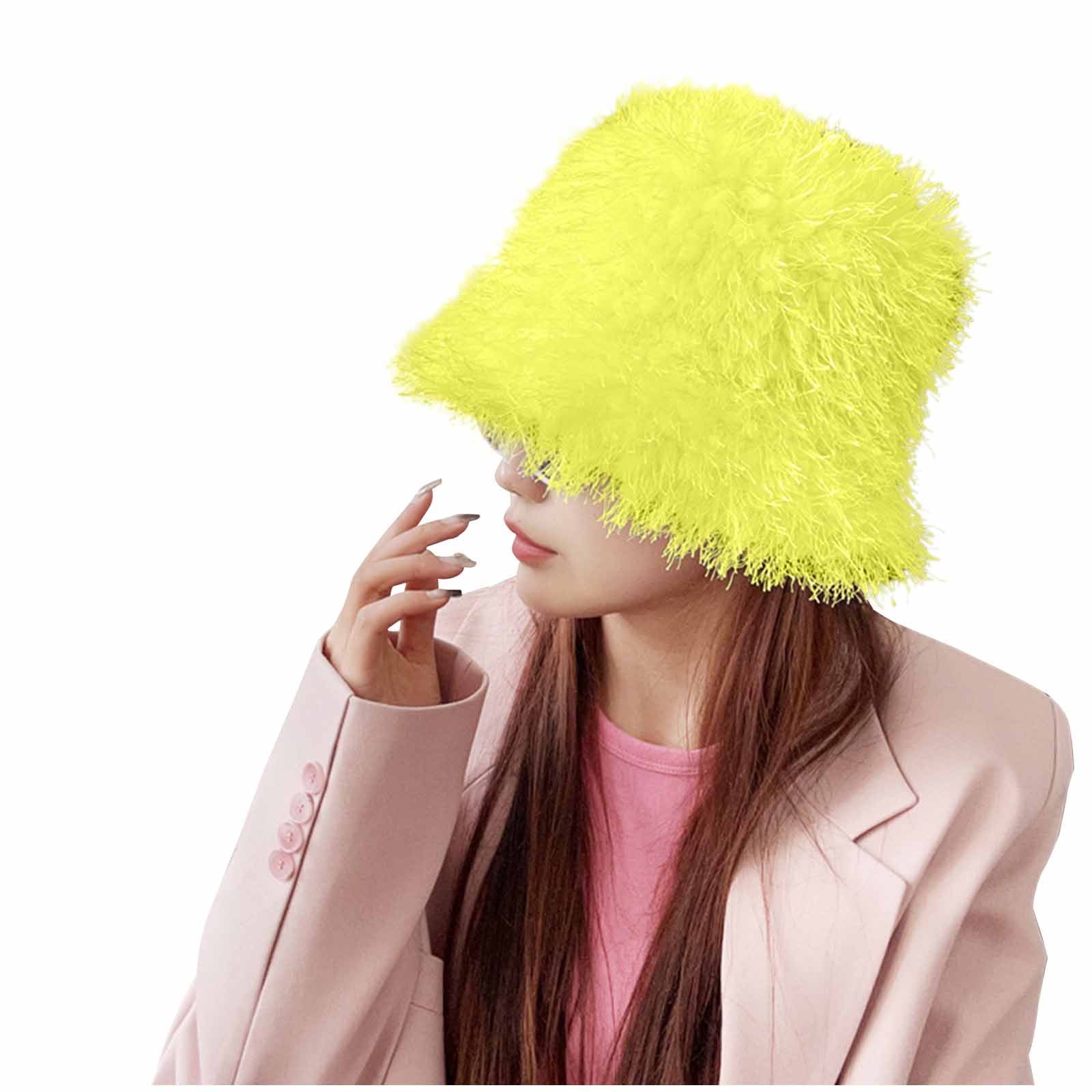 Winter Bucket Hats Women's Solid Color Winter Plush Fisherman Hat ...