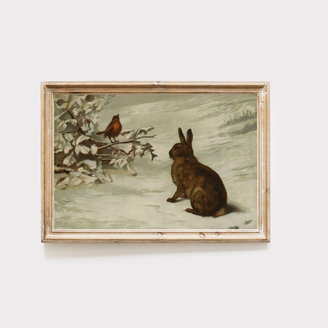 Winter Bunny And Robin Art Print, Wall Art, Winter Home Decor, Rabbit ...
