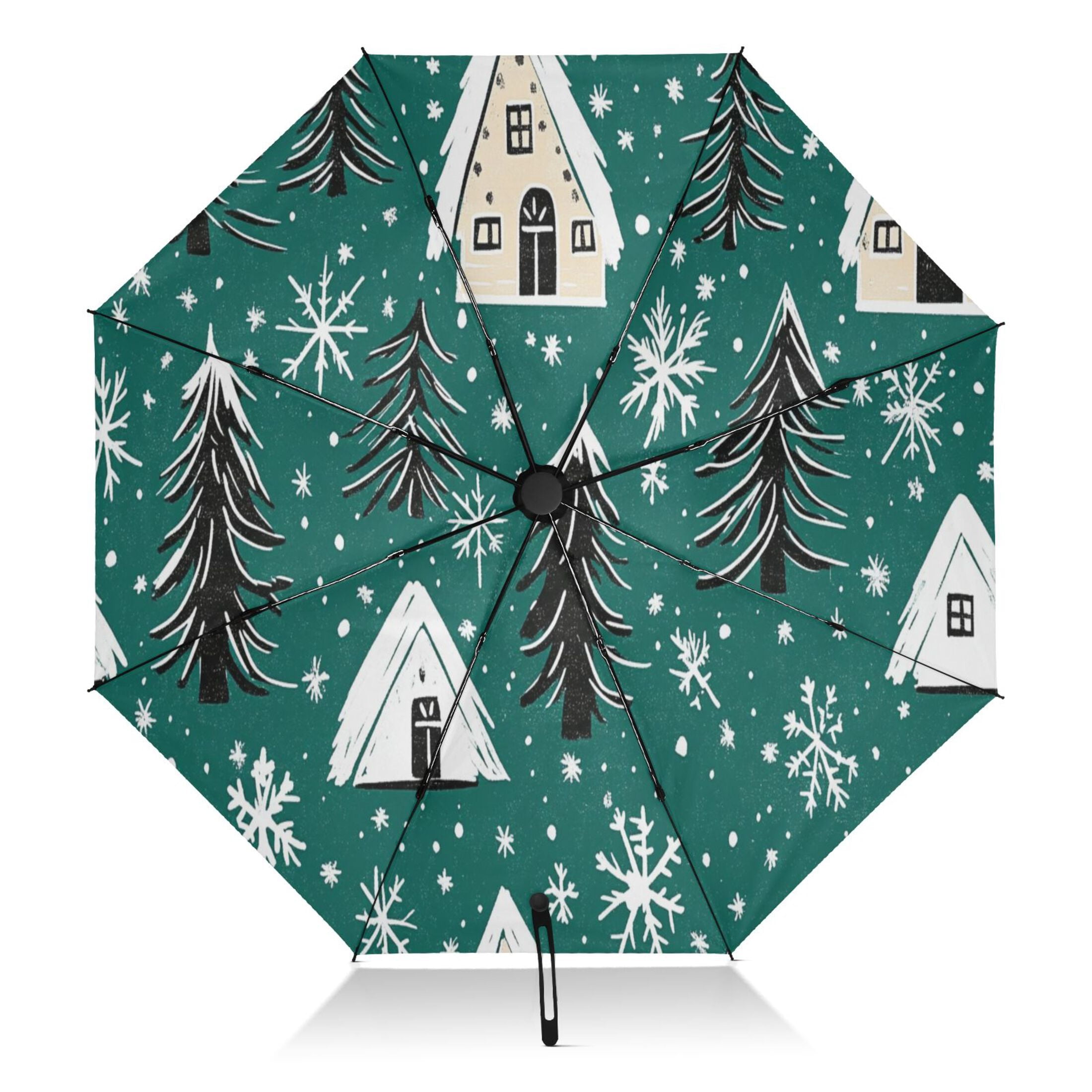 Winter Cabin and Snowflakes Extra Large Automatic Umbrella, UV ...