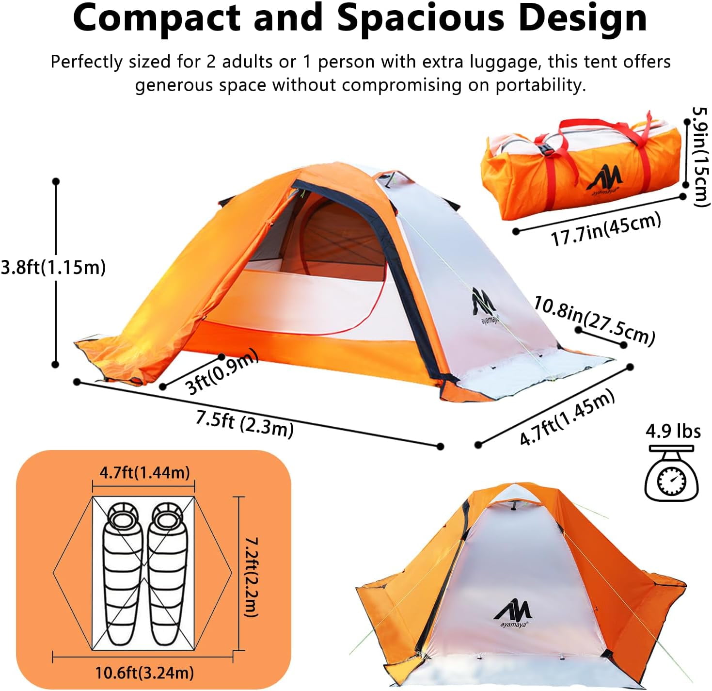 Winter Camping Tent - Lightweight & Waterproof Backpacking Tent, 2 ...