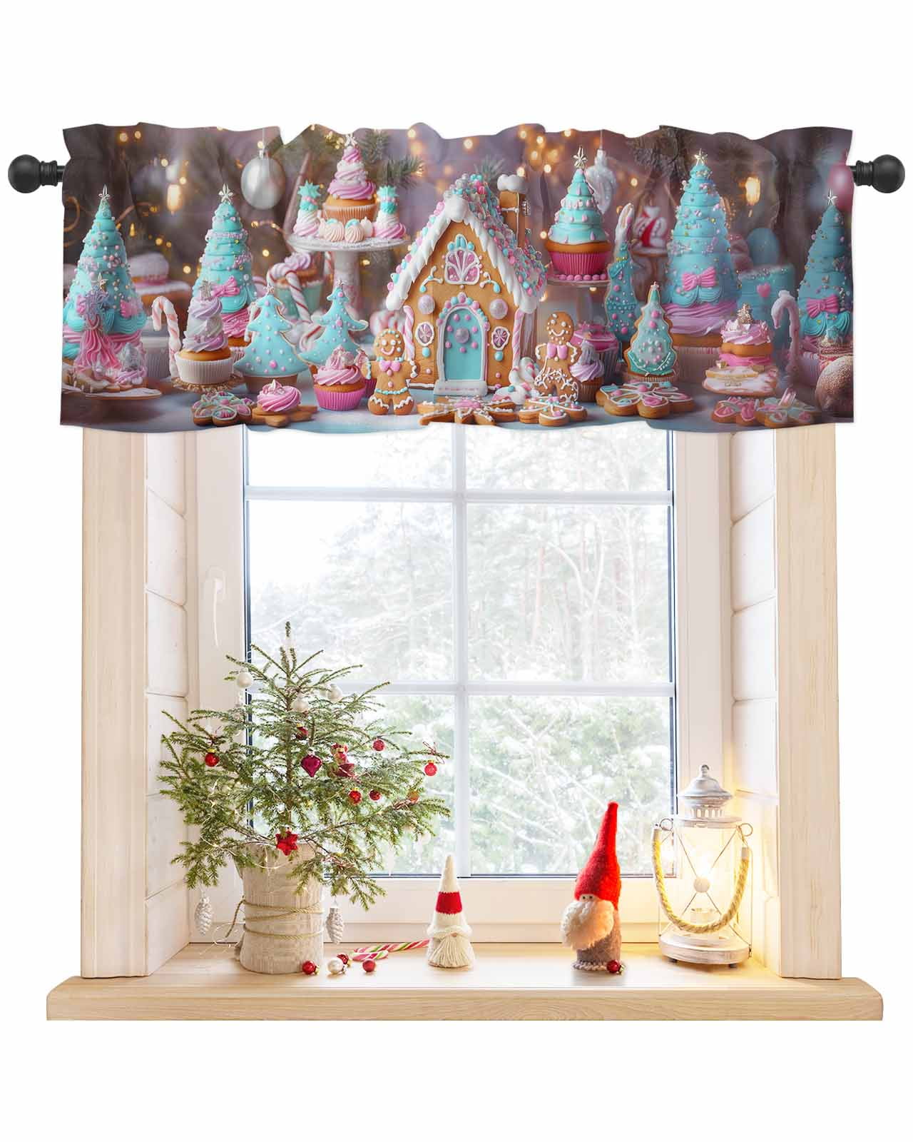 Winter Candy Lodge Turquoise Pine Tree Window Valance for Kitchen ...