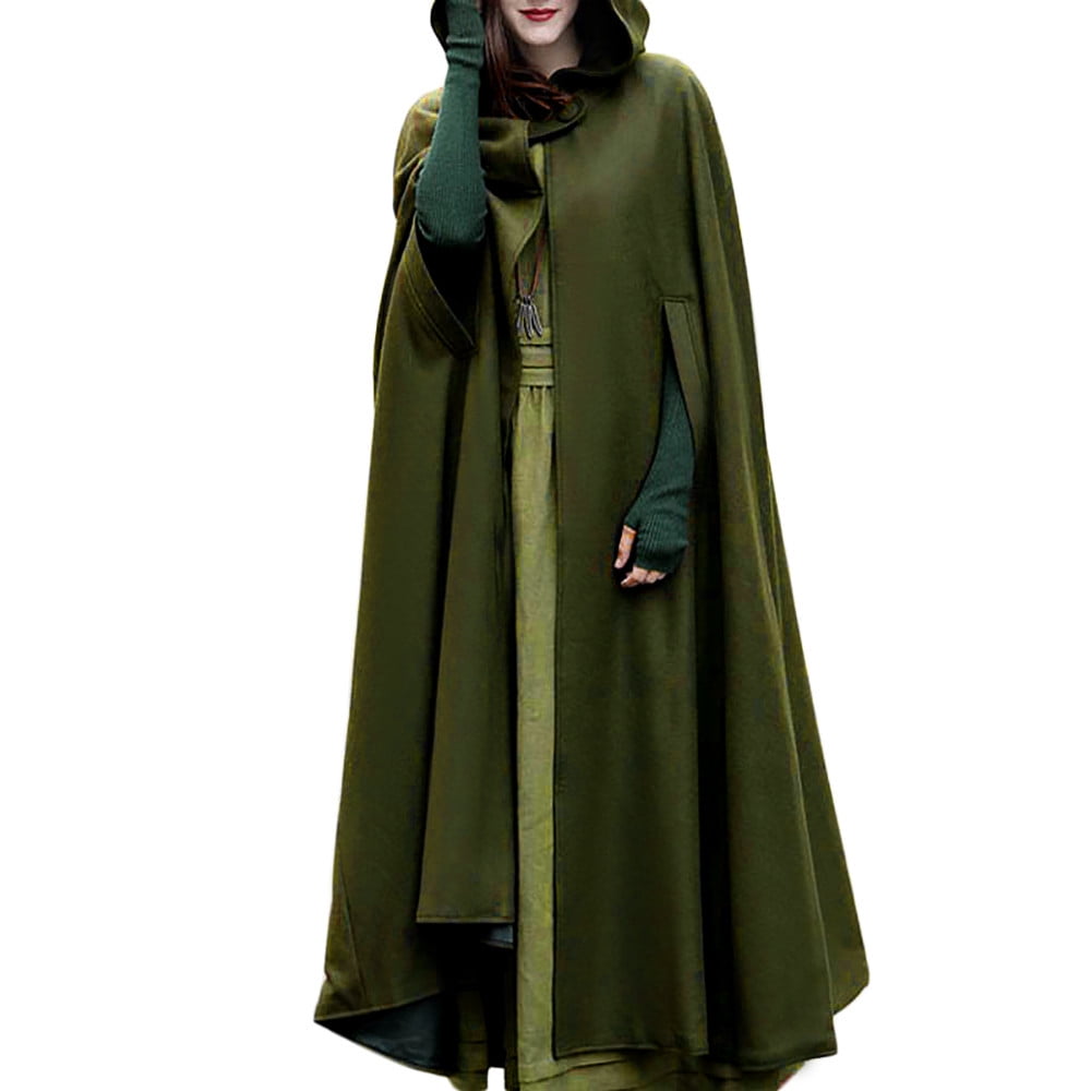 Baikeli Winter Cape for Women Warm Cloak With Hood Wool Blend Poncho ...