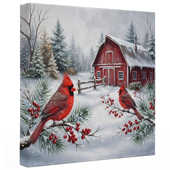 Winter Cardinal Bird Canvas Wall Art for Living Room, Farmhouse Snowy ...