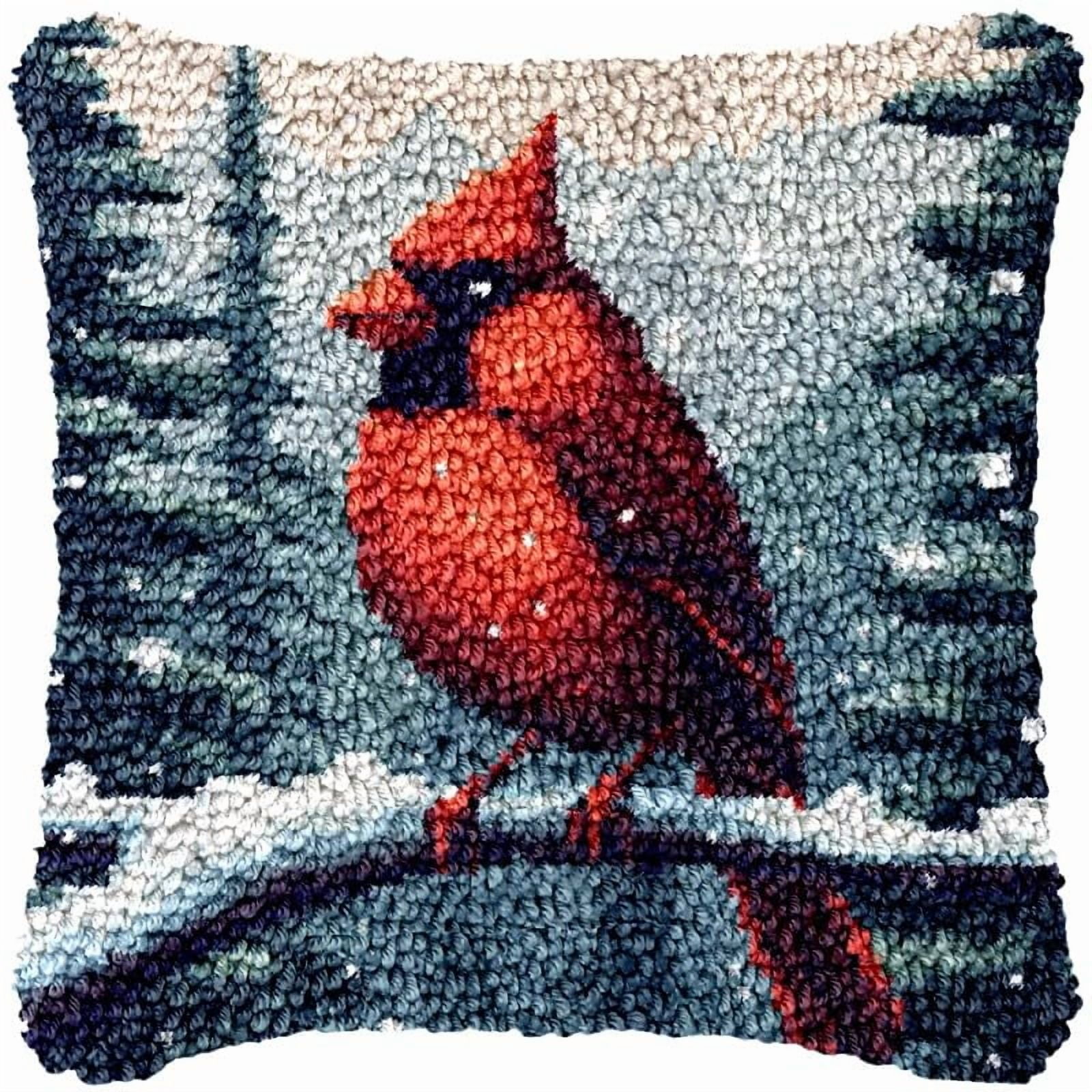 Winter Cardinal Bird Latch Hook Pillow Kits DIY Pillowcase Cushtion ...
