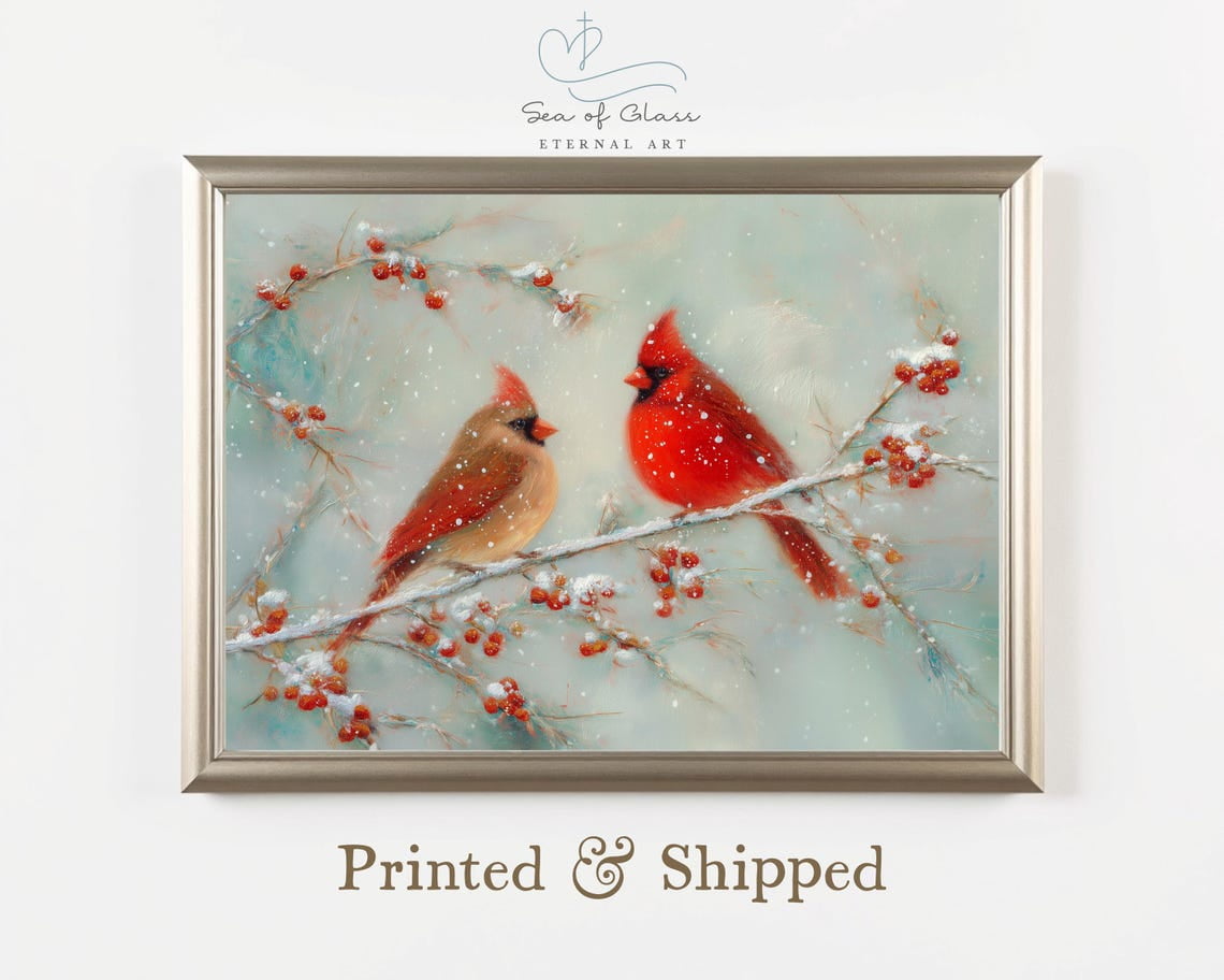 Winter Cardinal Bird Poster RusticFarmhouse Wall Art Poster, Unframed ...