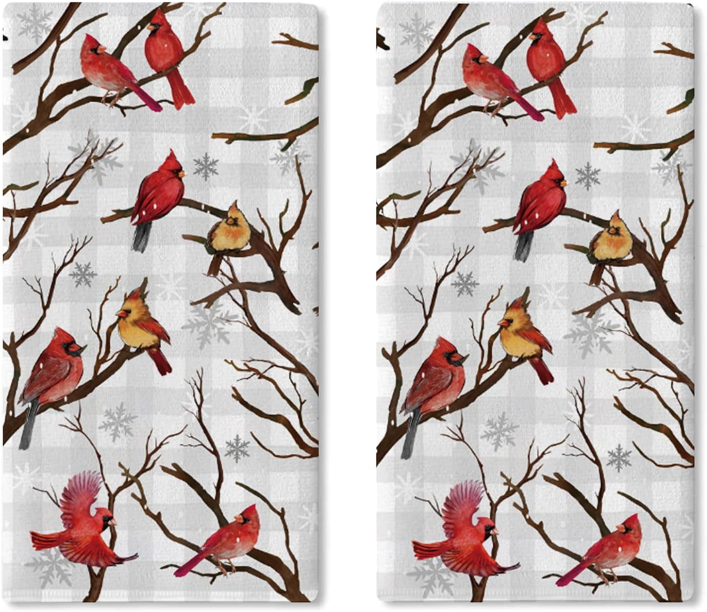 Winter Cardinal Kitchen Dish Towels Set of 2, Red Birds Branches ...