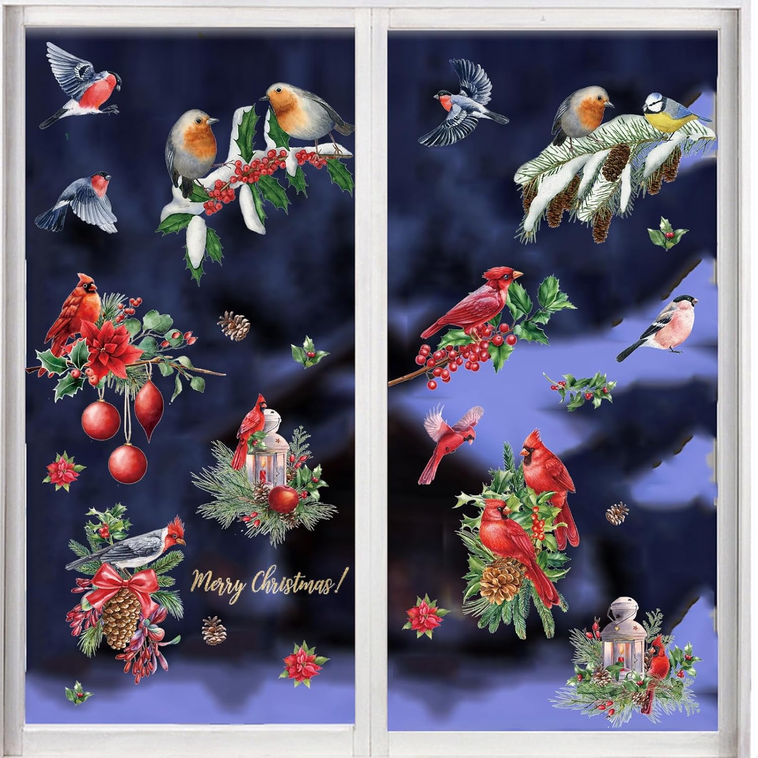 Winter Cardinal Window Clings 9 Sheets, Christmas Red Birds Glass ...