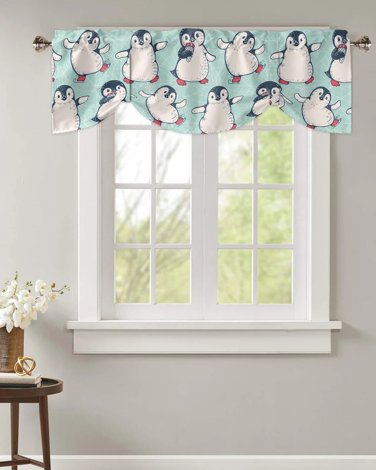 Winter Cartoon Penguin Small Curtain Rod Pocket Short Curtains Home ...