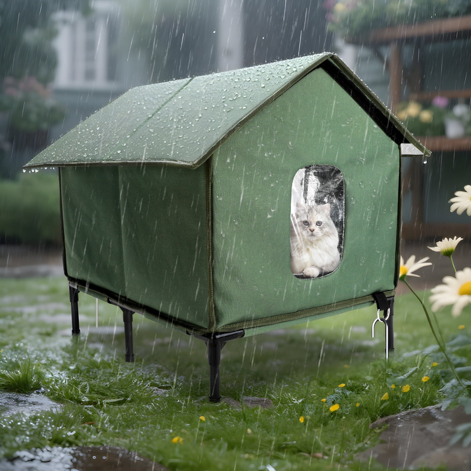 YUWENUS Heated Cat House with Escape Door for Outdoor Weatherproof Cat ...