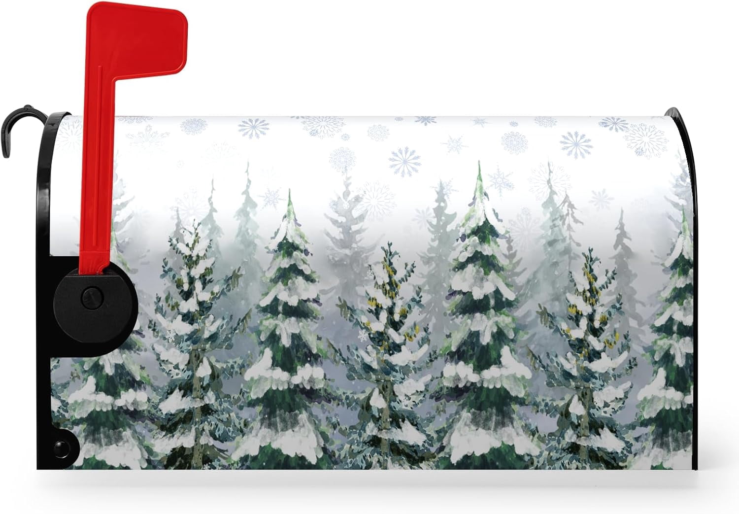 Winter Cedar Magnetic Mailbox Cover Snowy Forest Mailbox Wrap Pine Tree ...