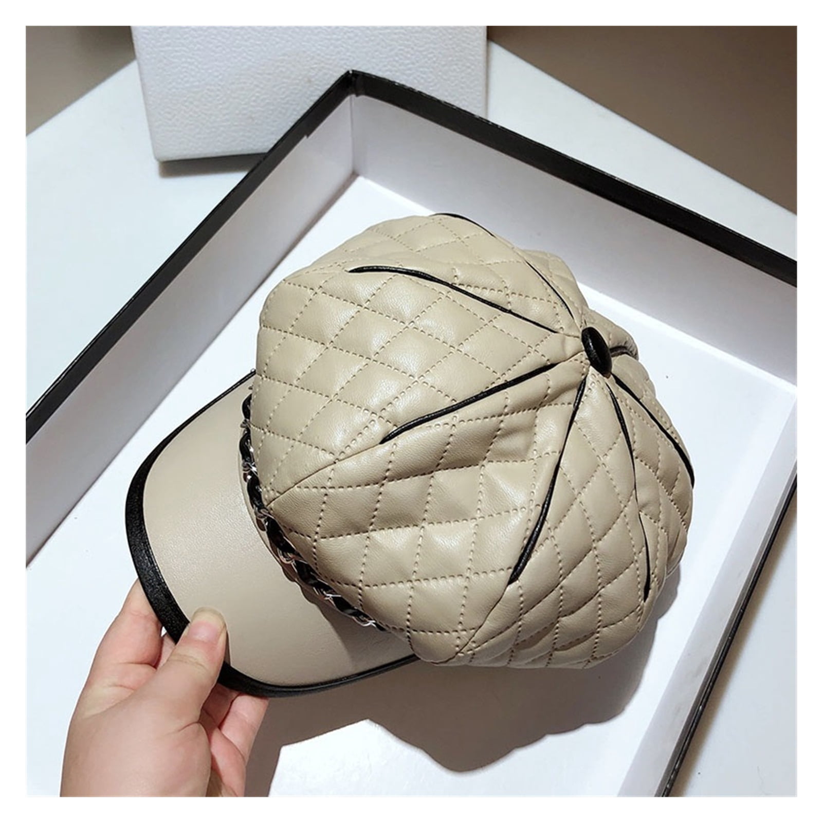 Winter Chain Octagonal Hats For Women Fashion Artist PU Leather Beret ...