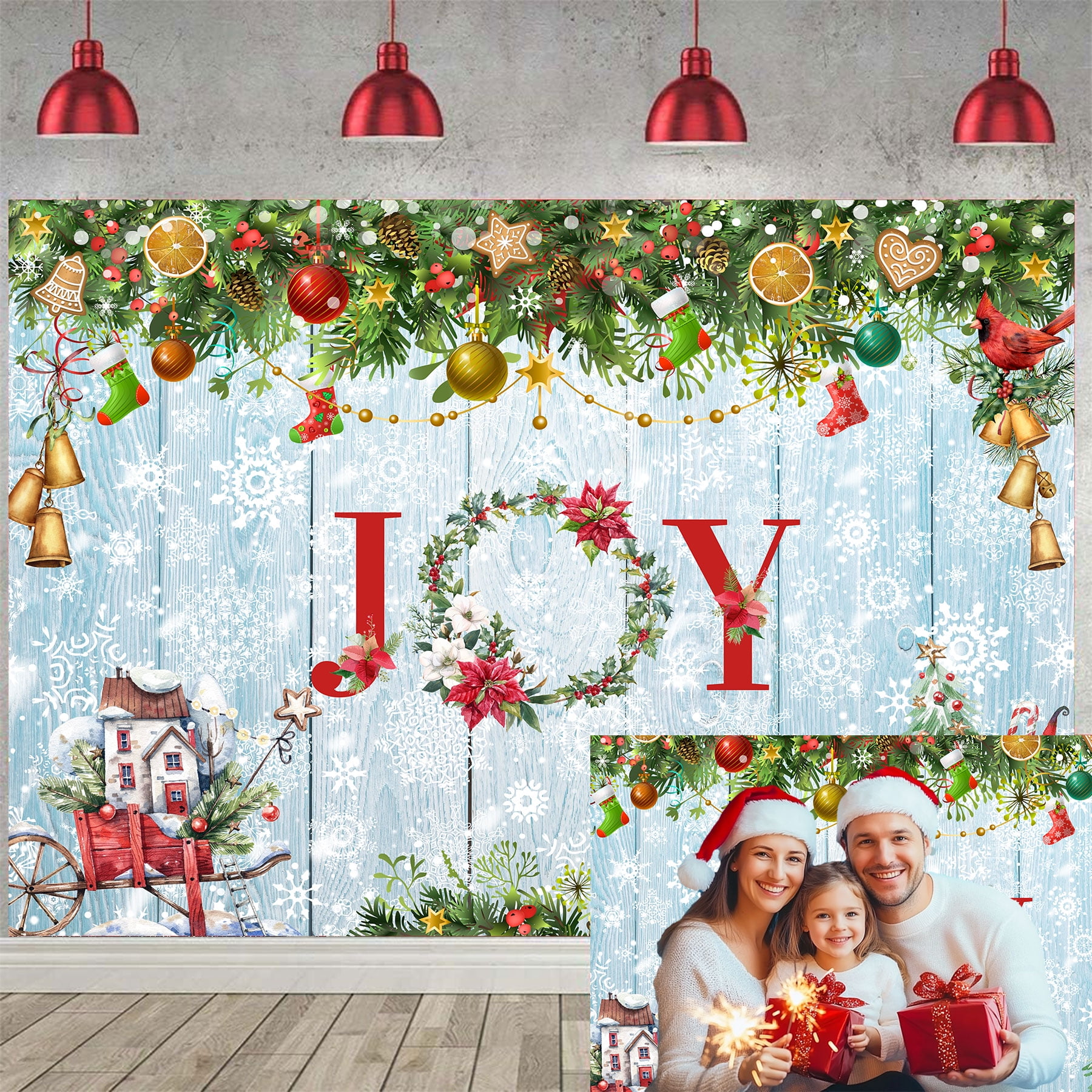Winter Christmas Backdrop, Christmas Rustic Wood Snowflake Party ...