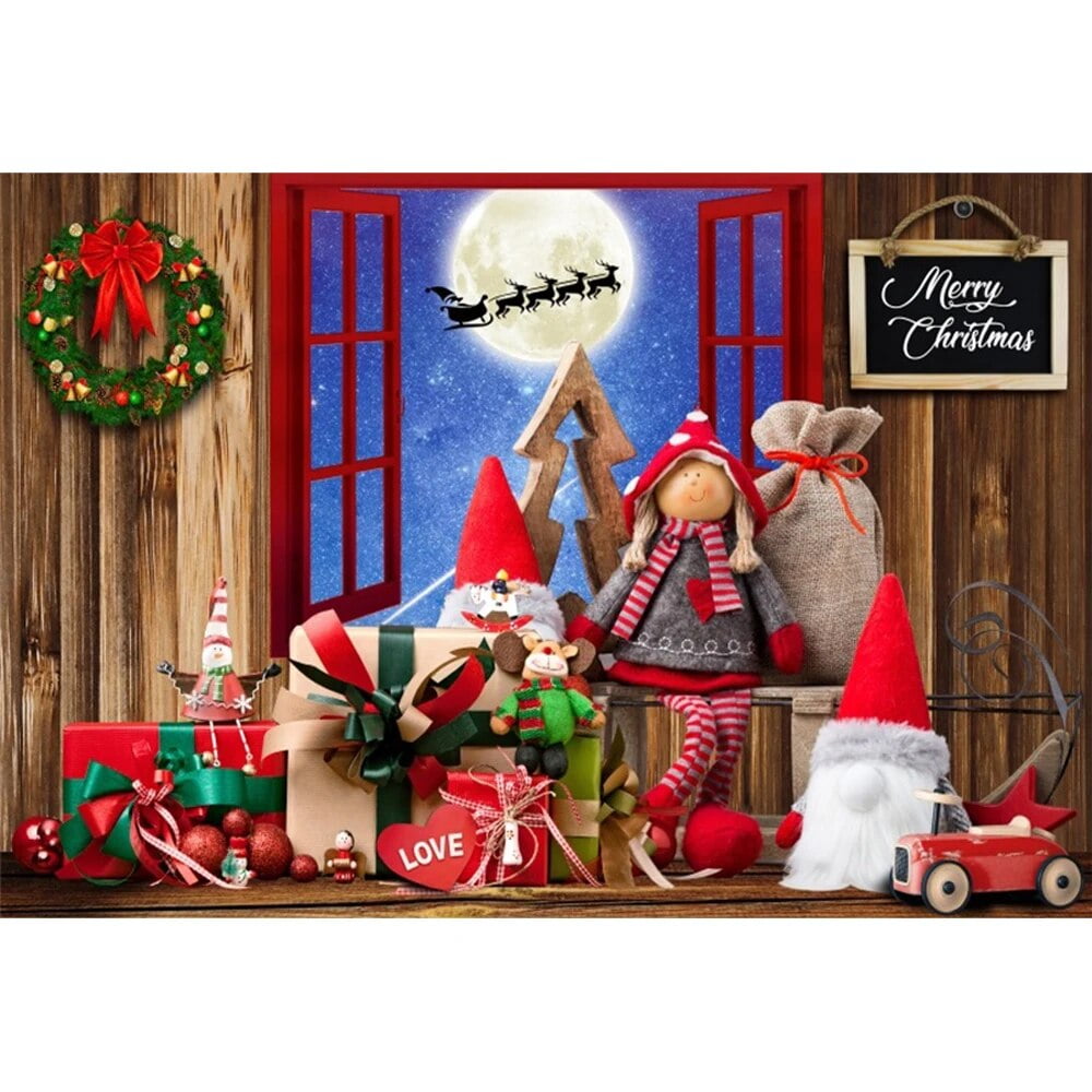 Winter Christmas Backdrops Xmas Trees Fireplace Wreath Gift Box Wooden Wall Baby Portrait Living ...