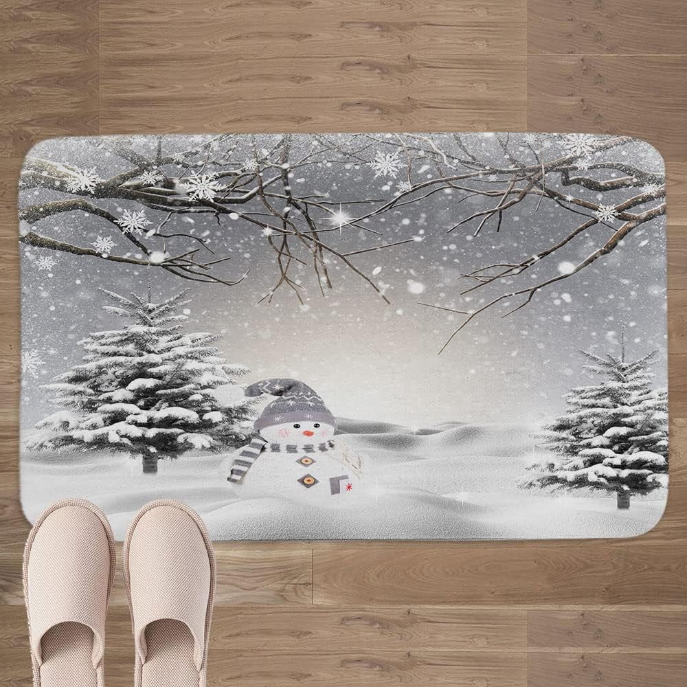 Winter Christmas Bath Mat for Bathroom, Cute Snowman Snowflake Scene ...