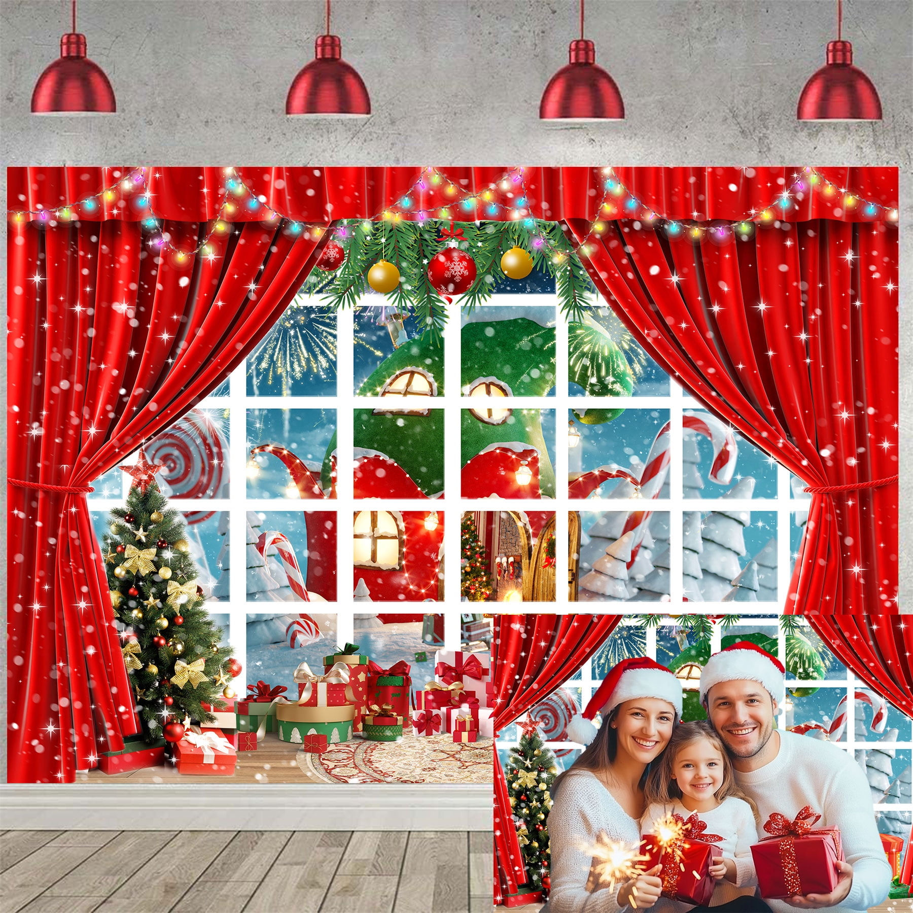 Winter Christmas Candy House Backdrop, Christmas Window Candy ...
