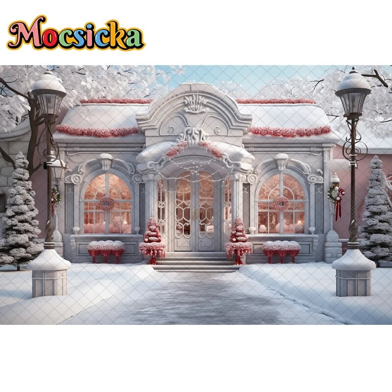 Winter Christmas Candy Store Photography Background Snow Xmas Praty ...