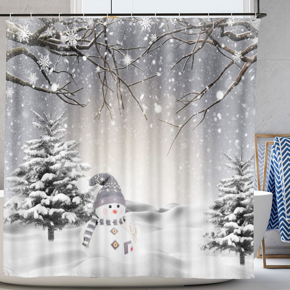 Walmart Winter Holiday Xmas Fabric Shower Curtain with Snowman ...