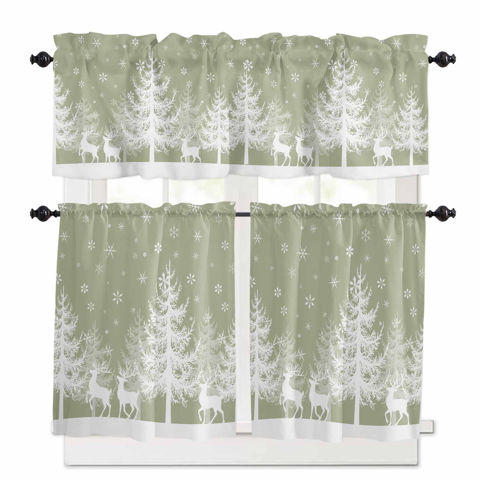 Winter Christmas Kitchen Curtains and Valances Set, Christmas Tree ...