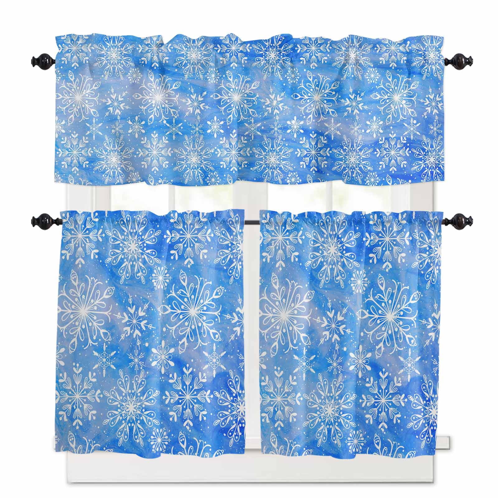Winter Christmas Kitchen Curtains and Valances Set, Watercolor White ...