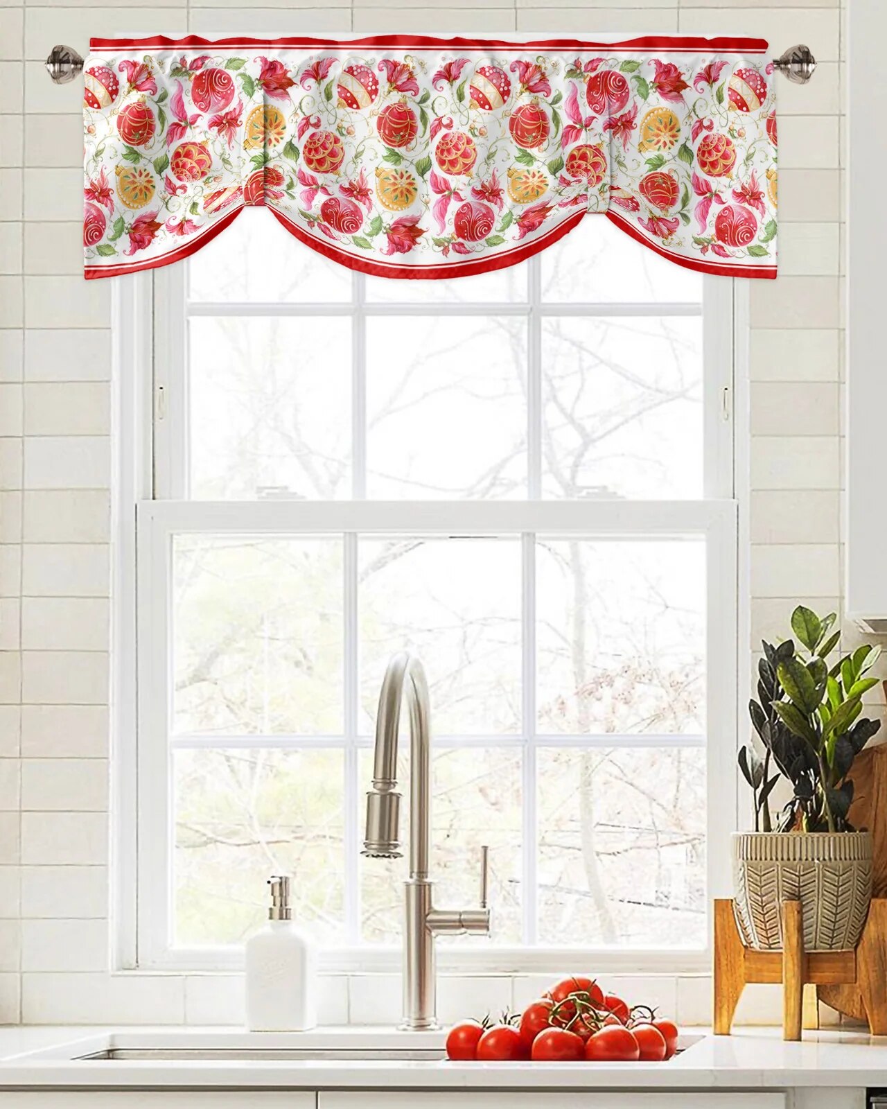 Winter Christmas Lights Flowers Window Curtain Living Room Kitchen ...