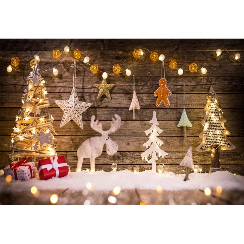 Winter Christmas Photo Backdrop Shiny Wood Cabin Cartoon Forest ...