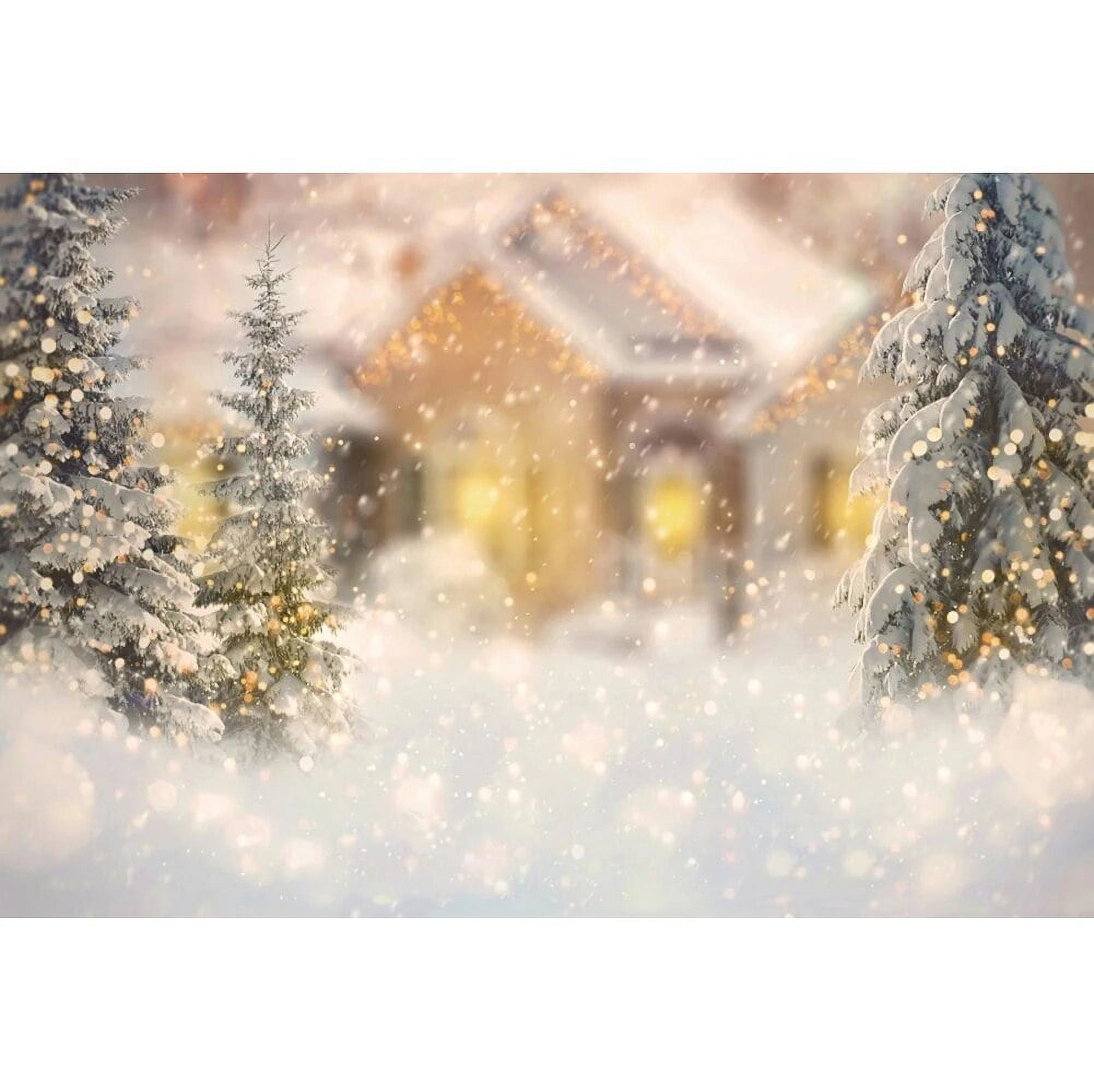 Winter Christmas Photo Backdrop Shiny Wood Cabin Cartoon Forest ...