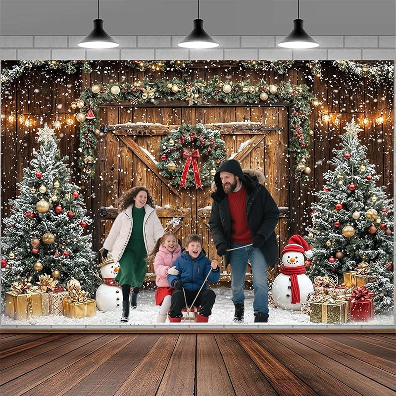 Winter Christmas Photography Backdrop Rustic Wooden Barn Door Kids ...