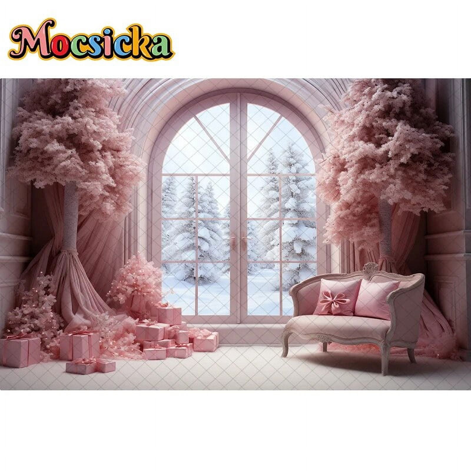 Winter Christmas Photography Background Window Snowy Forest Xmas Tree ...